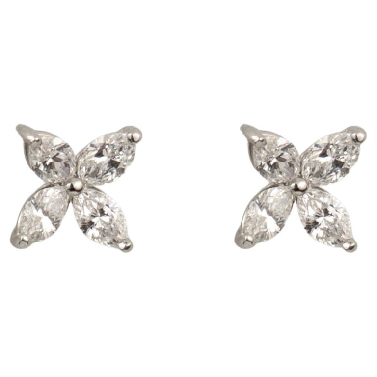 Tiffany and Co. "Victoria" Platinum Diamond Earrings For Sale at 1stDibs