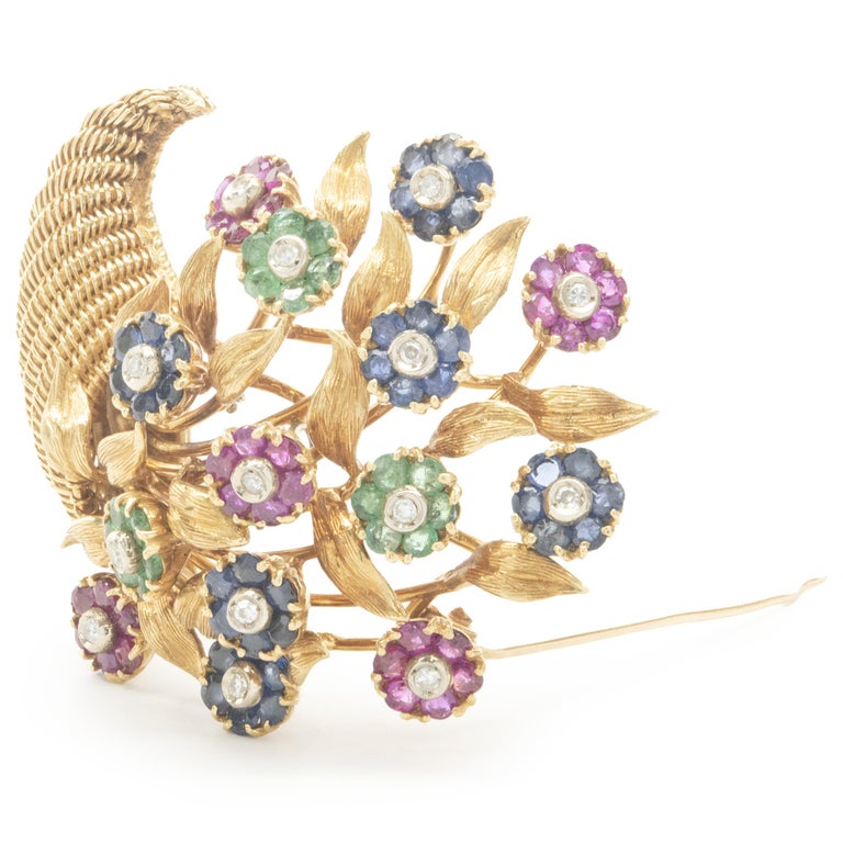 Tiffany and Co. Vintage 18 Karat Yellow Gold Diamond, Emerald, Ruby ...