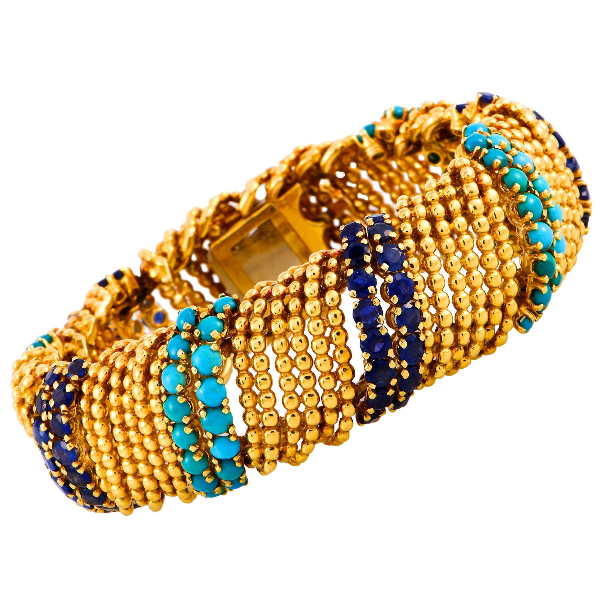 Tiffany and Co. Vintage 18 Karat Yellow Gold Sapphire and Turquoise ...