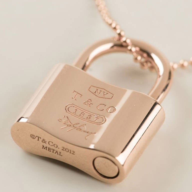 Tiffany and Co Vintage 18K Rose Gold Lock Pendant Necklace For Sale at ...