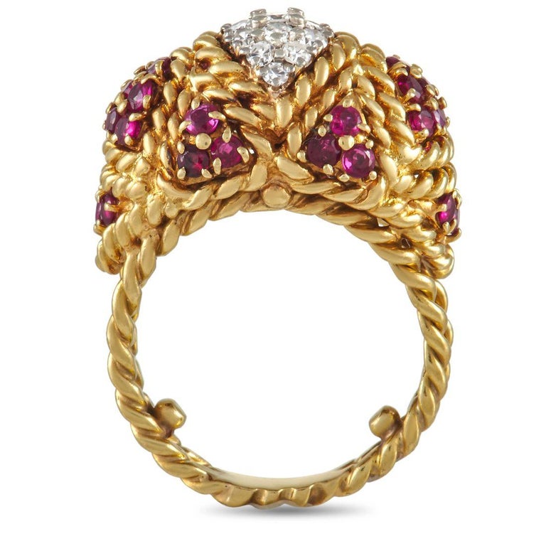 Tiffany and Co. Vintage 18K Yellow Gold 0.50 Ct Diamond and Ruby Ring ...