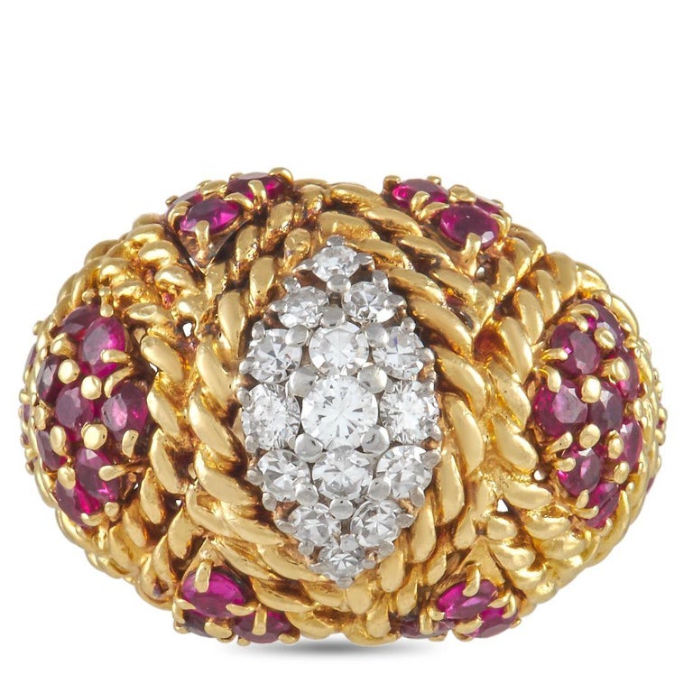 Tiffany and Co. Vintage 18K Yellow Gold 0.50 Ct Diamond and Ruby Ring ...