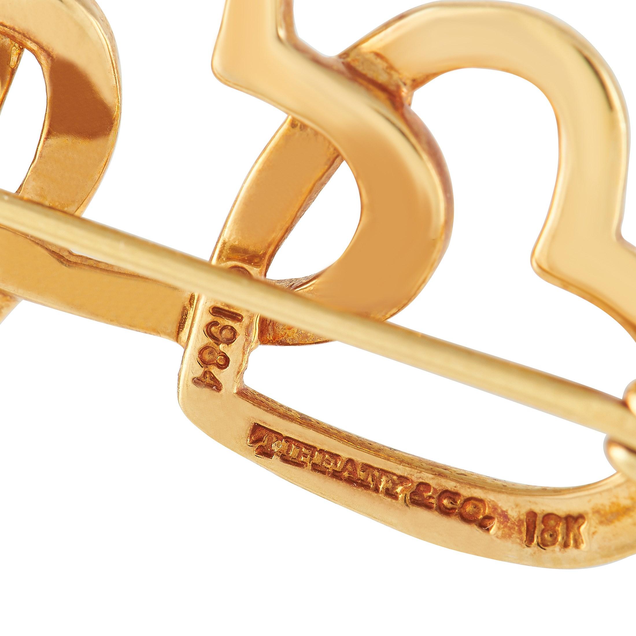 Tiffany and Co. Vintage 18K Yellow Gold Triple Heart Brooch at 1stDibs