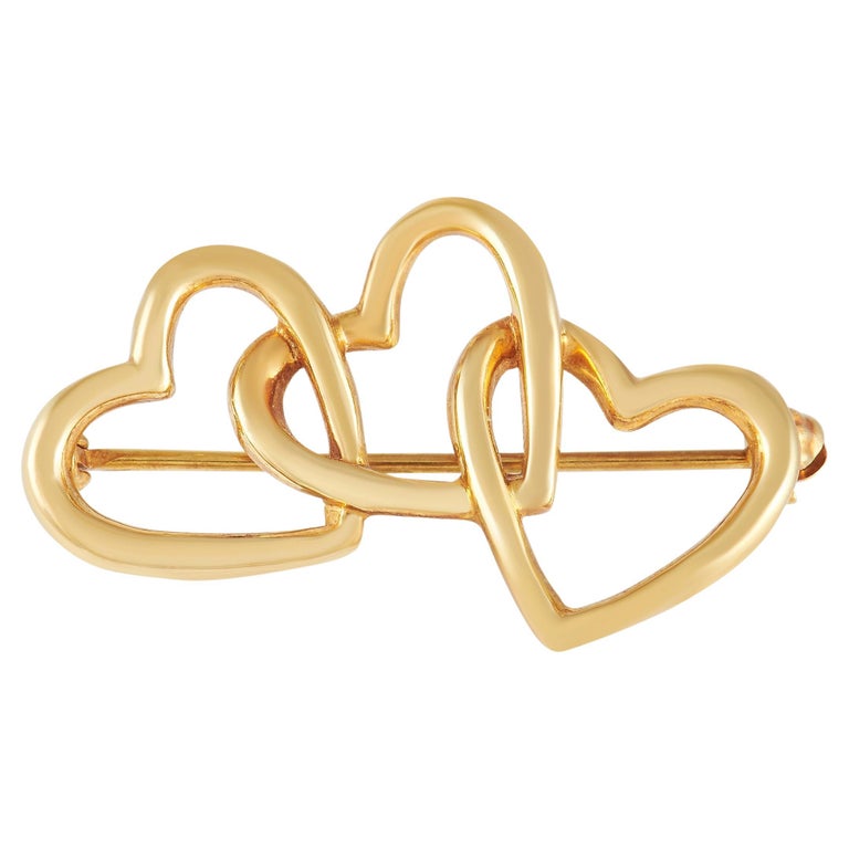 Tiffany and Co. Vintage 18K Yellow Gold Triple Heart Brooch For Sale at ...