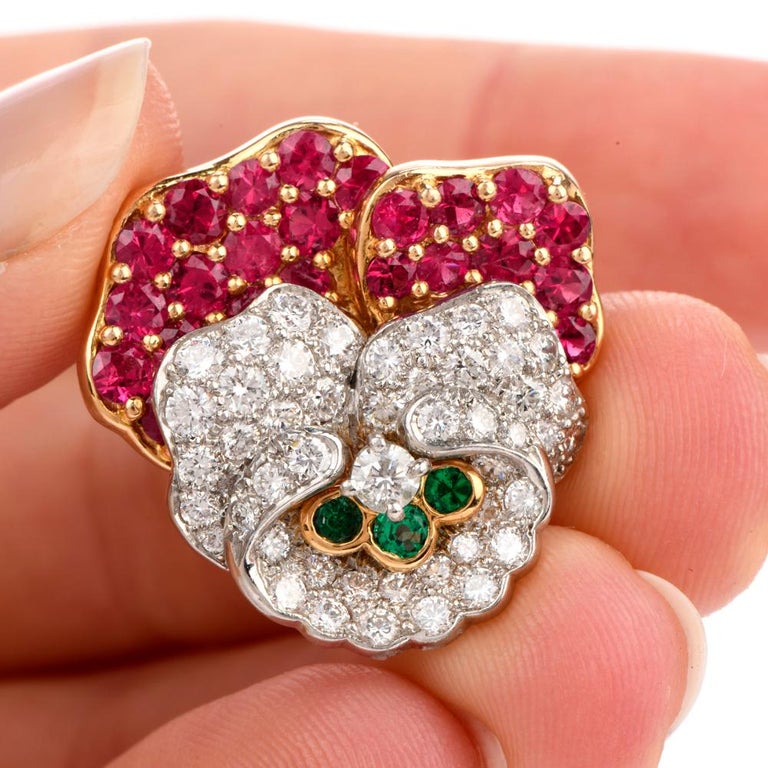 Tiffany and Co. Vintage Diamond Ruby Rose Flower Gold Platinum Brooch ...