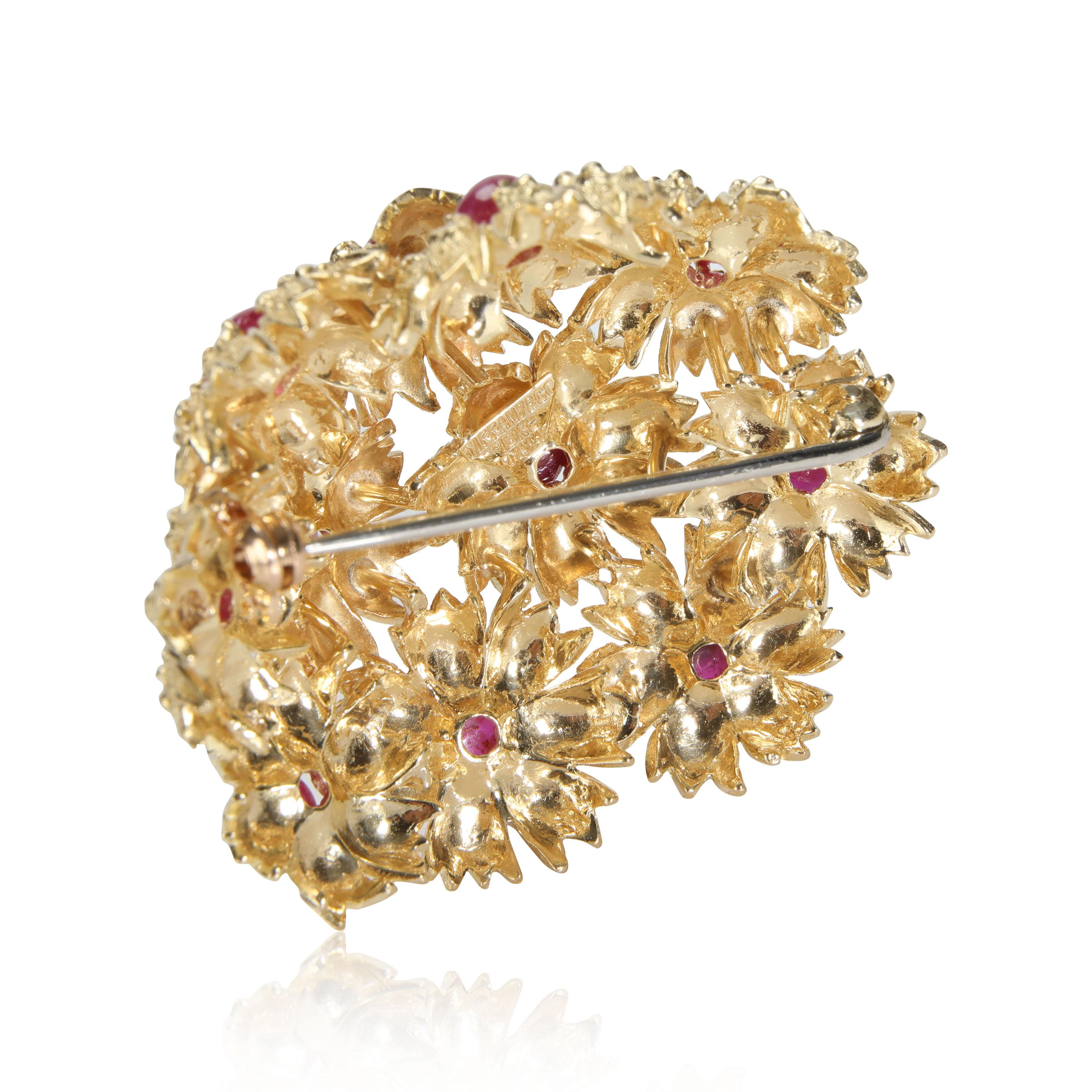 Tiffany and Co. Vintage Floral Ruby Brooch in 18K Yellow Gold For Sale ...