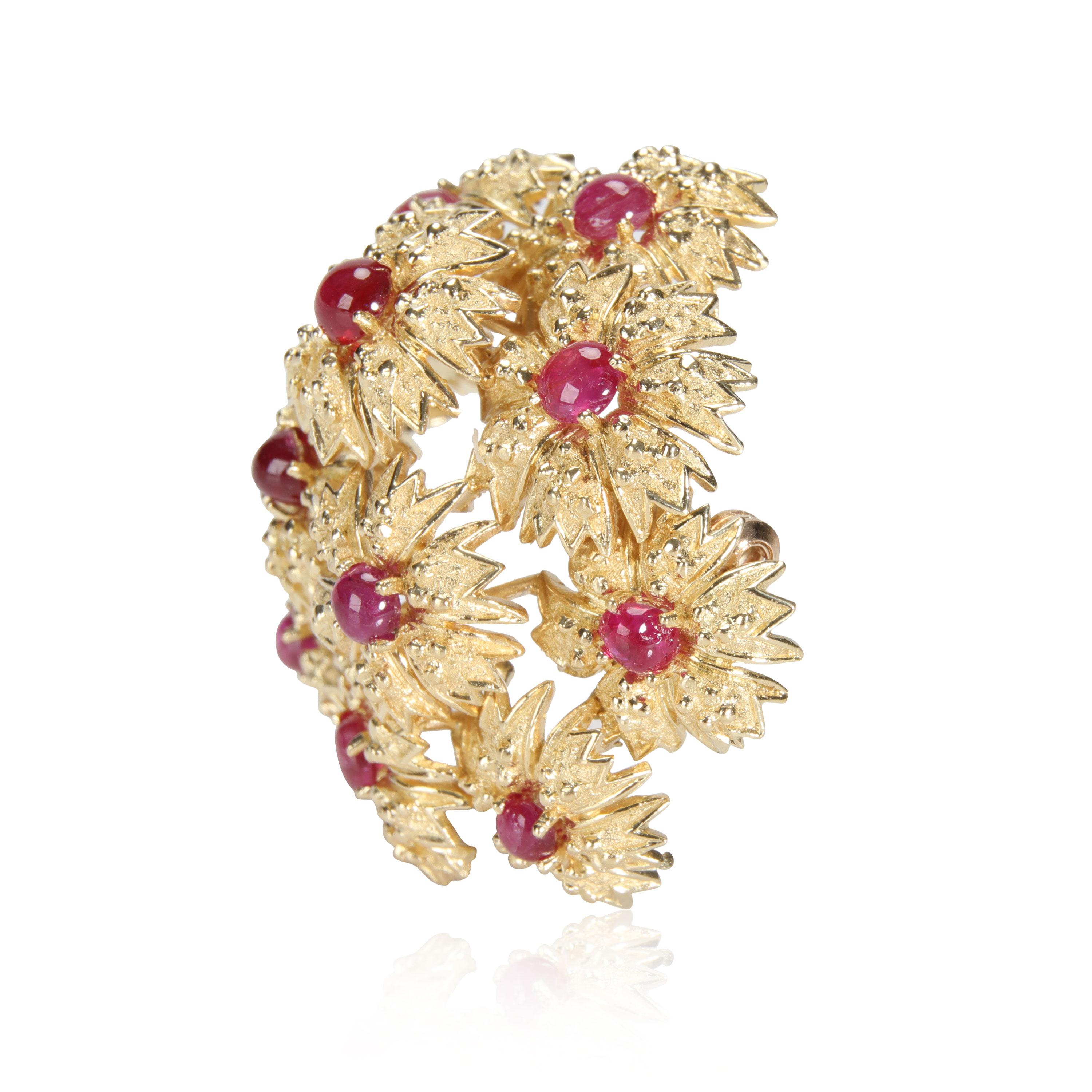 Tiffany and Co. Vintage Floral Ruby Brooch in 18K Yellow Gold For Sale ...