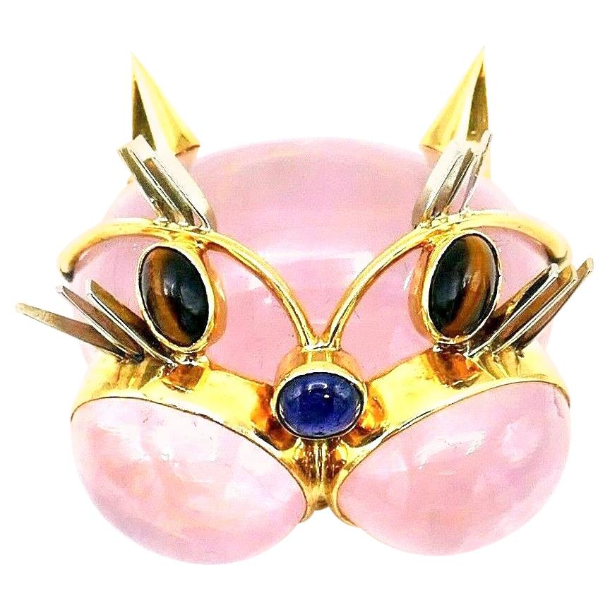 Tiffany and Co. Pink Cat Face Quartz 18 Karat Brooch at 1stDibs