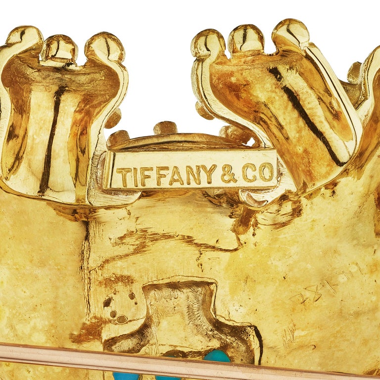 Tiffany and Co. Vintage Ruby Turquoise Gold Elephant Brooch at 1stDibs