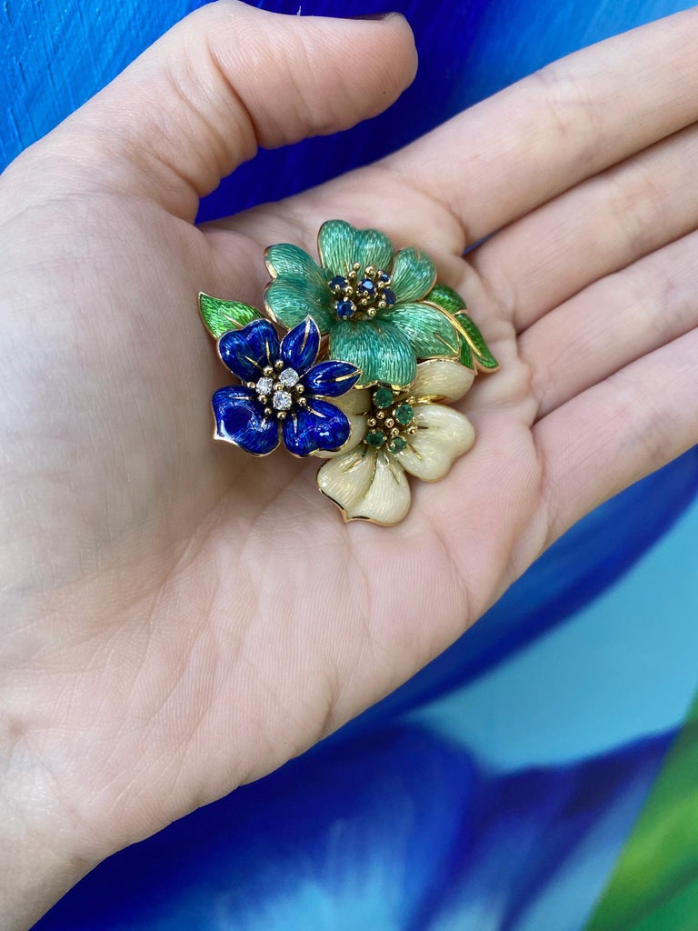 Tiffany and Co. Vintage Sapphire, Diamond, and Emerald Floral Enamel ...