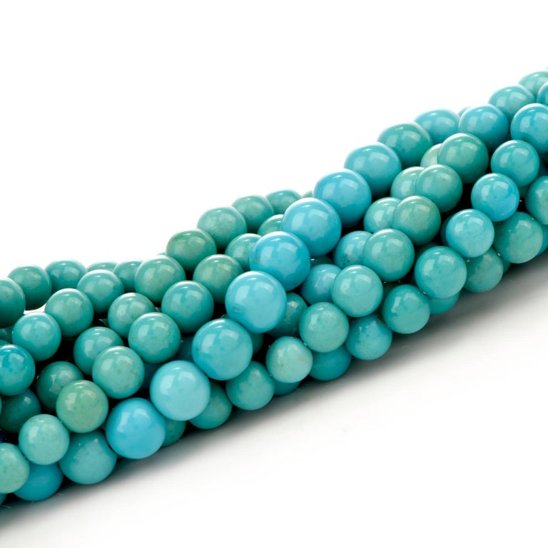 Tiffany and Co. Vintage Turquoise Diamond 18K Gold Multi Strand Beaded ...