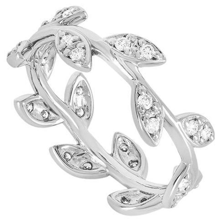 Tiffany and Co. White Gold Diamond Olive Leaf Band Ring For Sale at 1stDibs