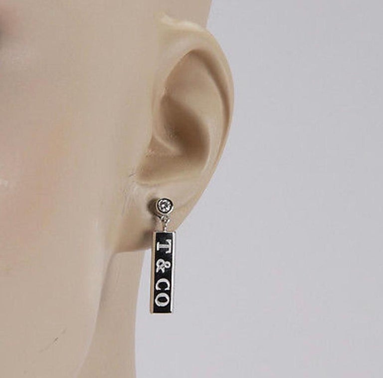 Tiffany and Co. White Gold Signature Logo Diamond Bar Dangle Earrings ...