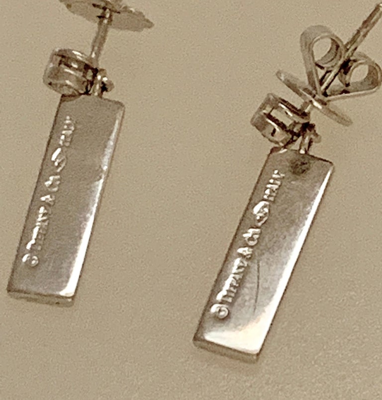 Tiffany and Co. White Gold Signature Logo Diamond Bar Dangle Earrings ...