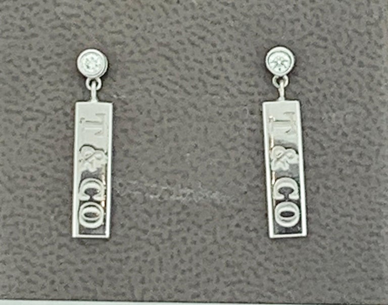 Tiffany and Co. White Gold Signature Logo Diamond Bar Dangle Earrings ...