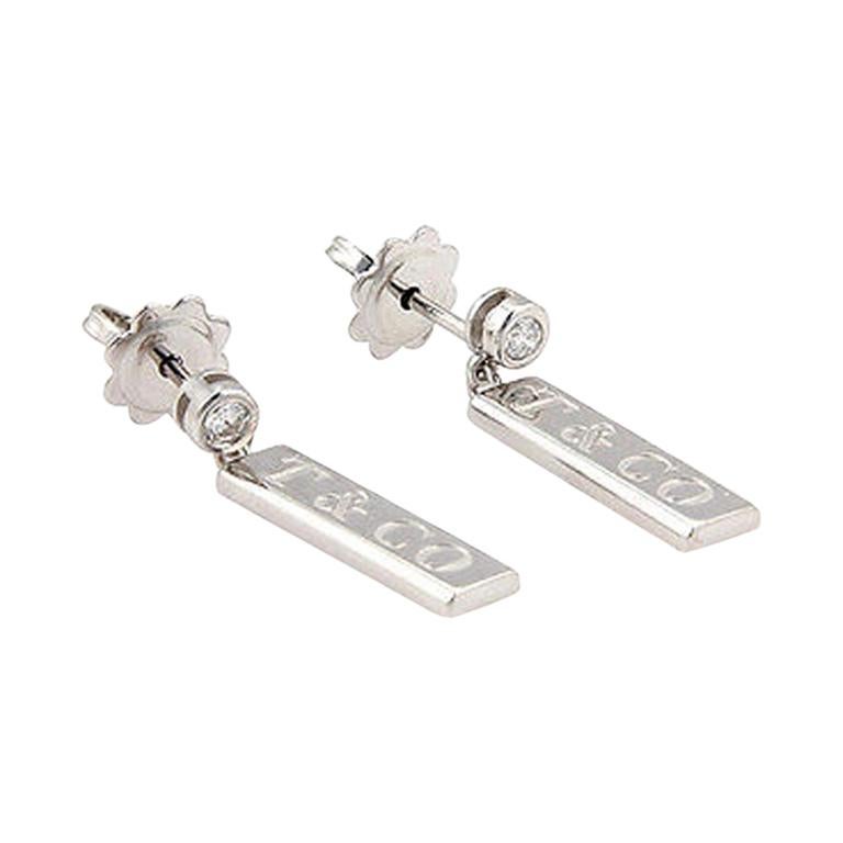 Tiffany and Co. White Gold Signature Logo Diamond Bar Dangle Earrings ...