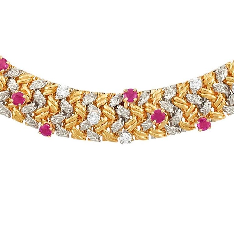 Tiffany and Co. Yellow Gold 18 Karat Diamond and Ruby Collar Necklace ...