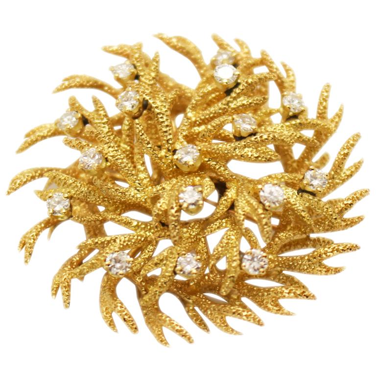 Tiffany and Co. Yellow Gold and Diamond Branches Brooch at 1stDibs