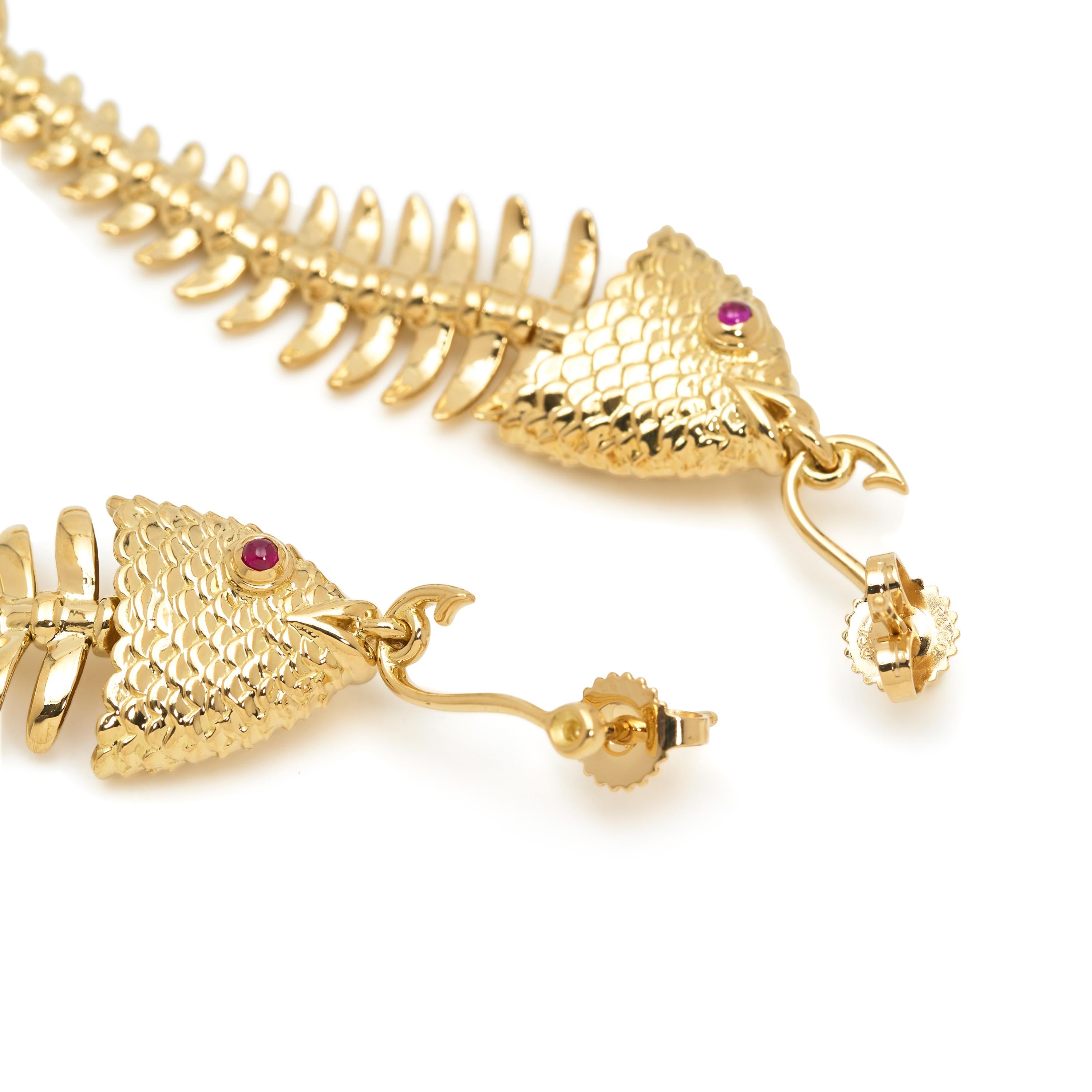 Tiffany and Co. Yellow Gold and Ruby Fishbone Earrings For Sale at ...
