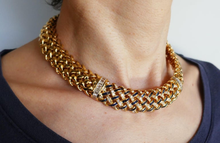 Tiffany and Co. Yellow Gold Collar Necklace Choker with Diamond ...