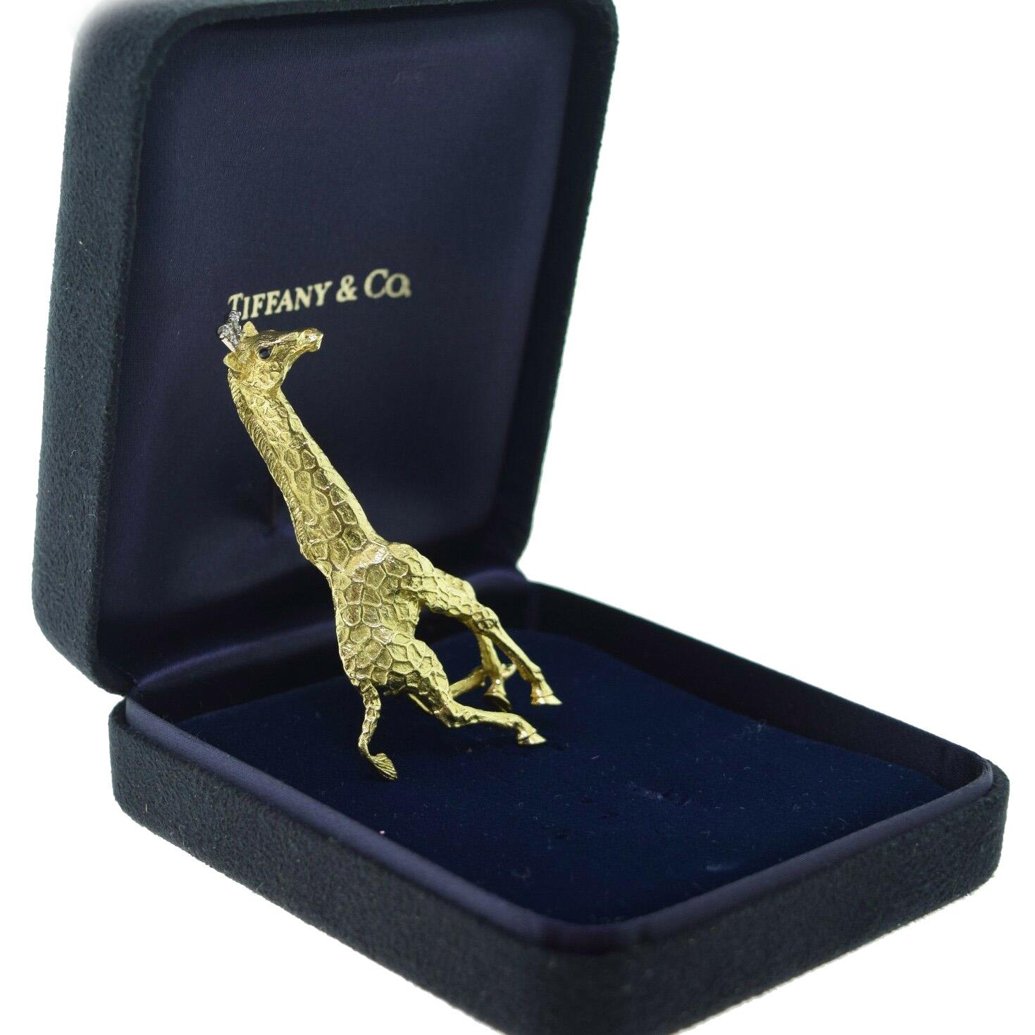 Tiffany and Co. Yellow Gold Diamond and Sapphire Giraffe Brooch Pin ...