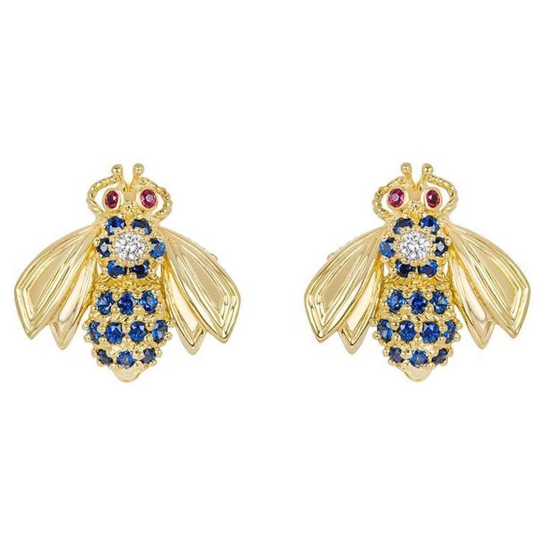 Tiffany and Co. Yellow Gold, Diamond, Sapphire and Ruby Bee Earrings ...