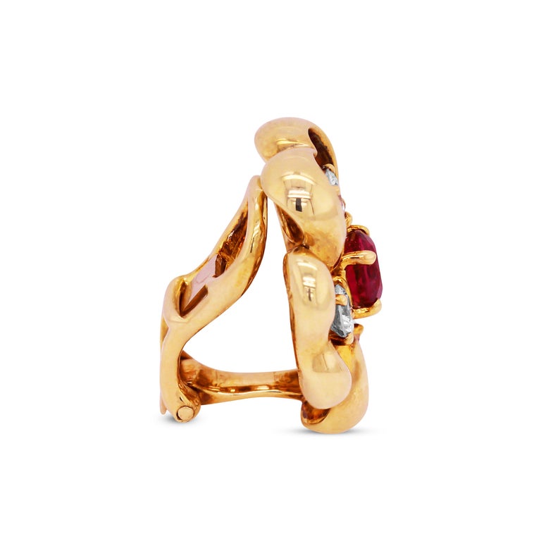 Tiffany and Co. Yellow Gold Earrings with Diamonds and Ruby Centers at ...