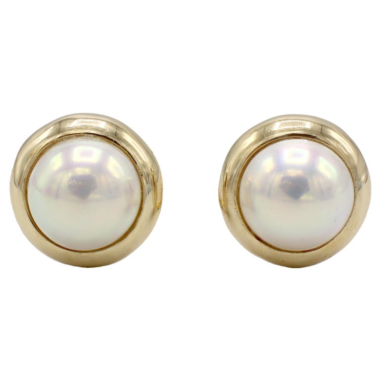 Tiffany and Co. Yellow Gold Mabe Pearl Dome Lever Back Earrings at 1stDibs
