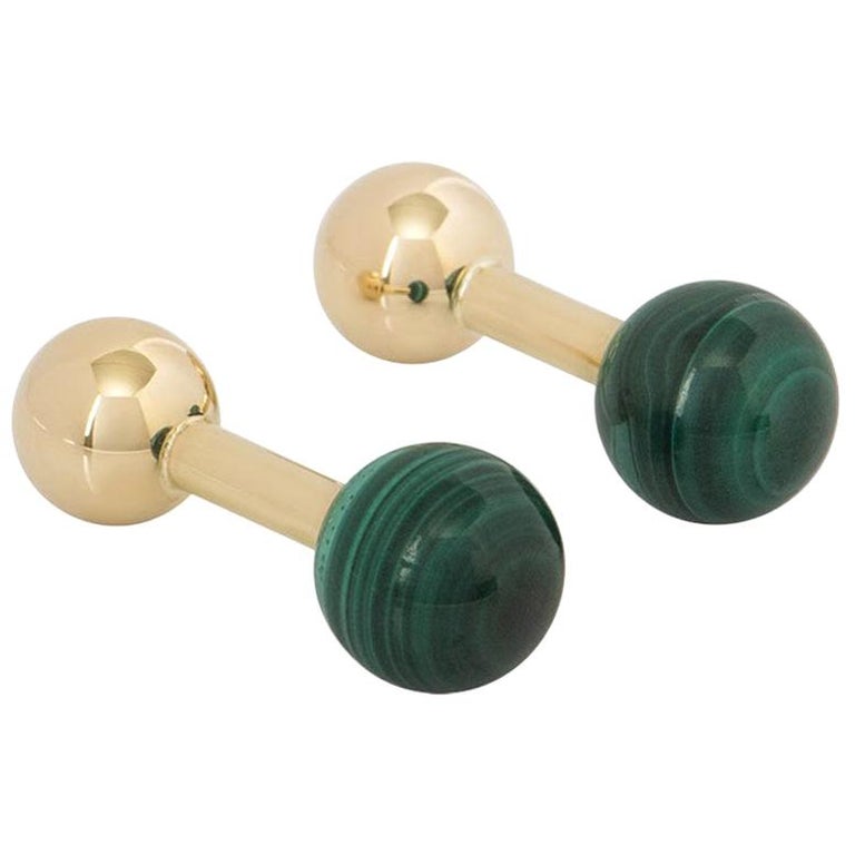 Tiffany and Co. Yellow Gold Malachite Ball Cufflinks at 1stDibs