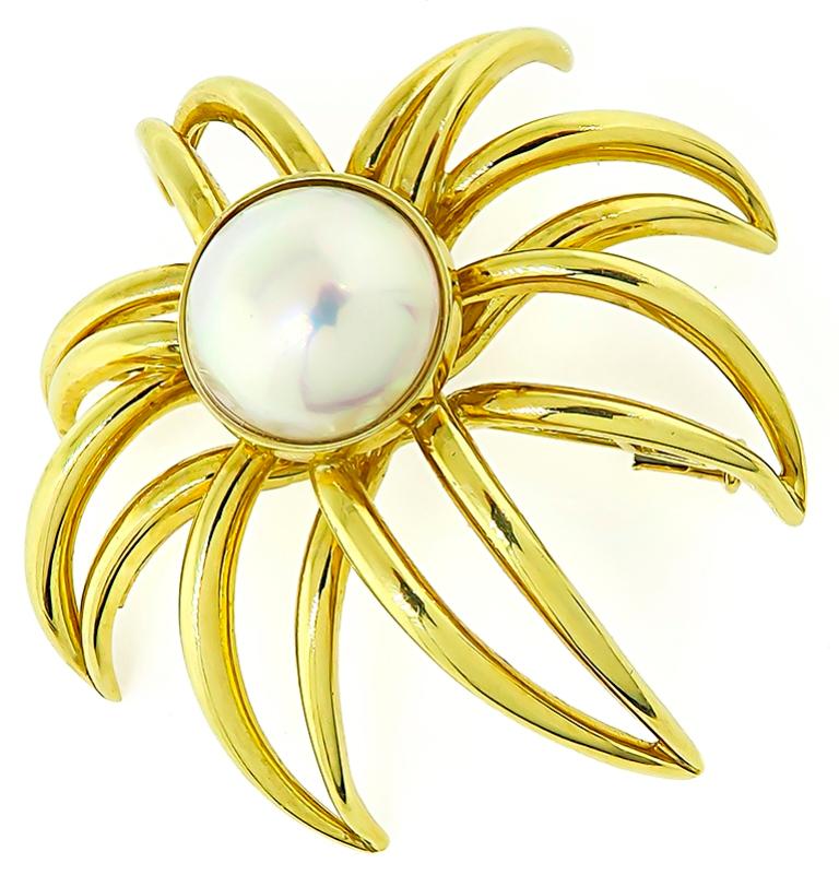 Tiffany and Co. Yellow Gold Pearl Fireworks Pin For Sale at 1stDibs