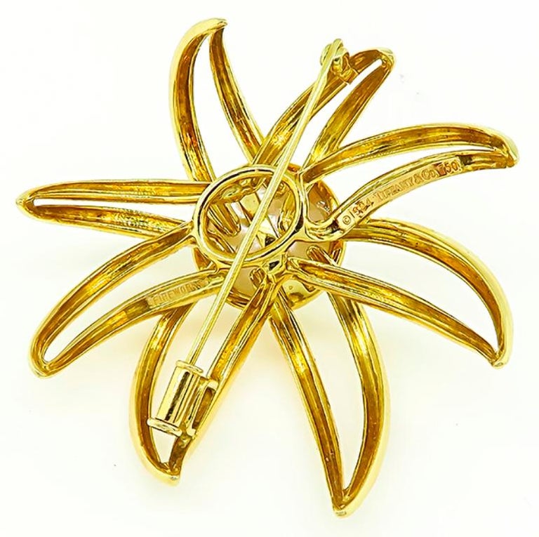 Tiffany and Co. Yellow Gold Pearl Fireworks Pin For Sale at 1stDibs
