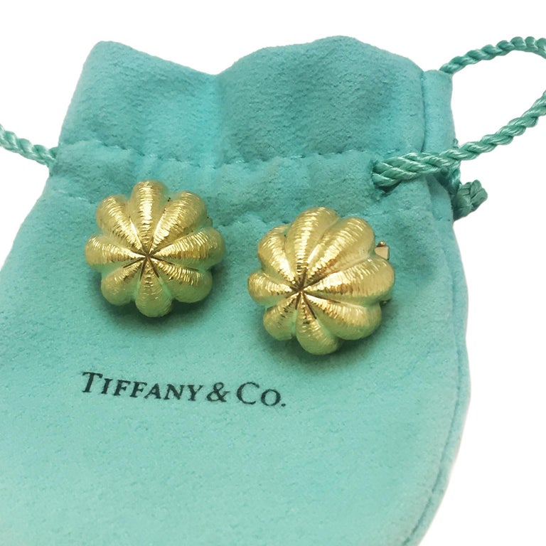 Tiffany and Co. Yellow Gold Sea Creature Textured Dome Earrings at 1stDibs