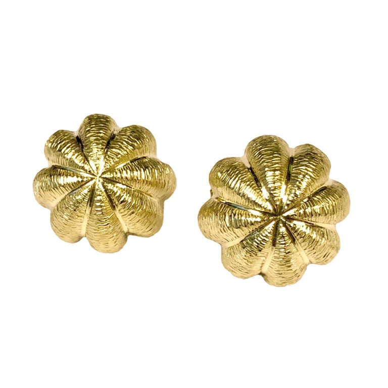 Tiffany and Co. Yellow Gold Sea Creature Textured Dome Earrings at 1stDibs