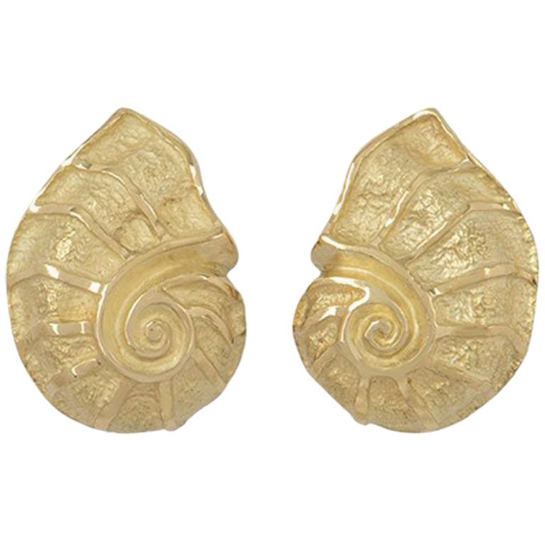 Tiffany and Co. Yellow Gold Shell Earrings at 1stDibs