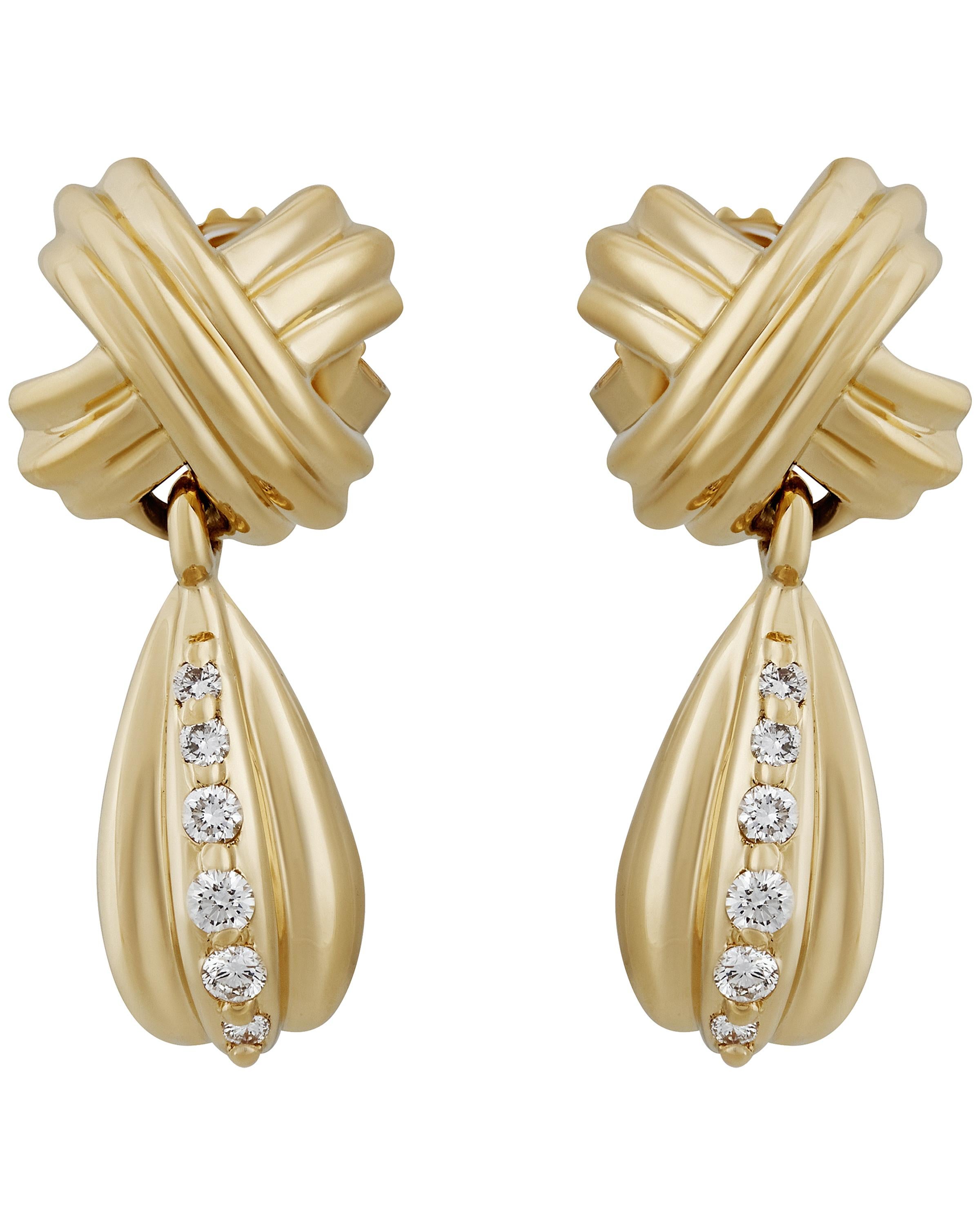 Tiffany and Co. Yellow Gold Signature X Drop Diamond Earrings at ...