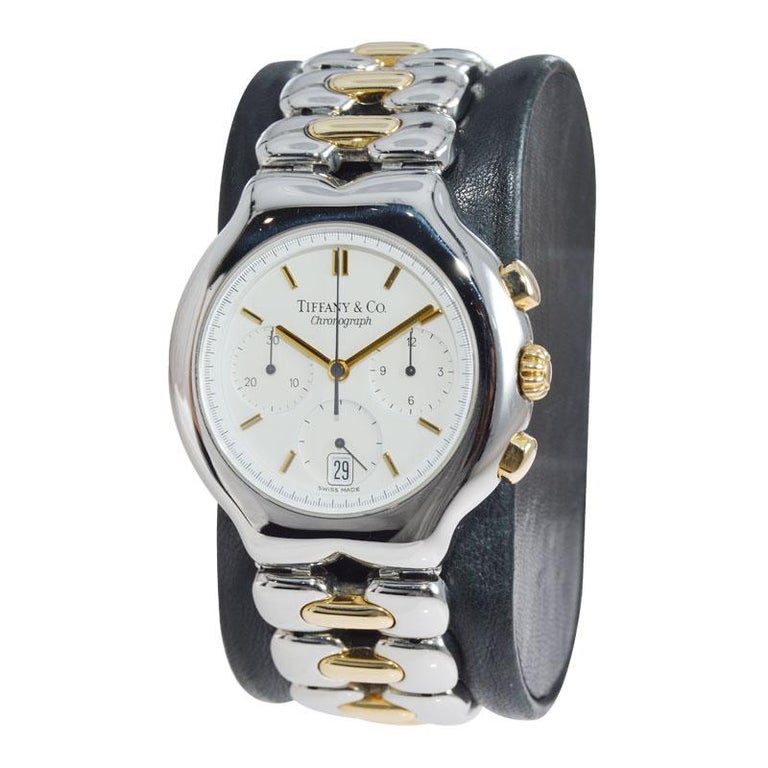 Tiffany and Co. Yellow Gold Stainless Steel Chronograph Watch For Sale ...