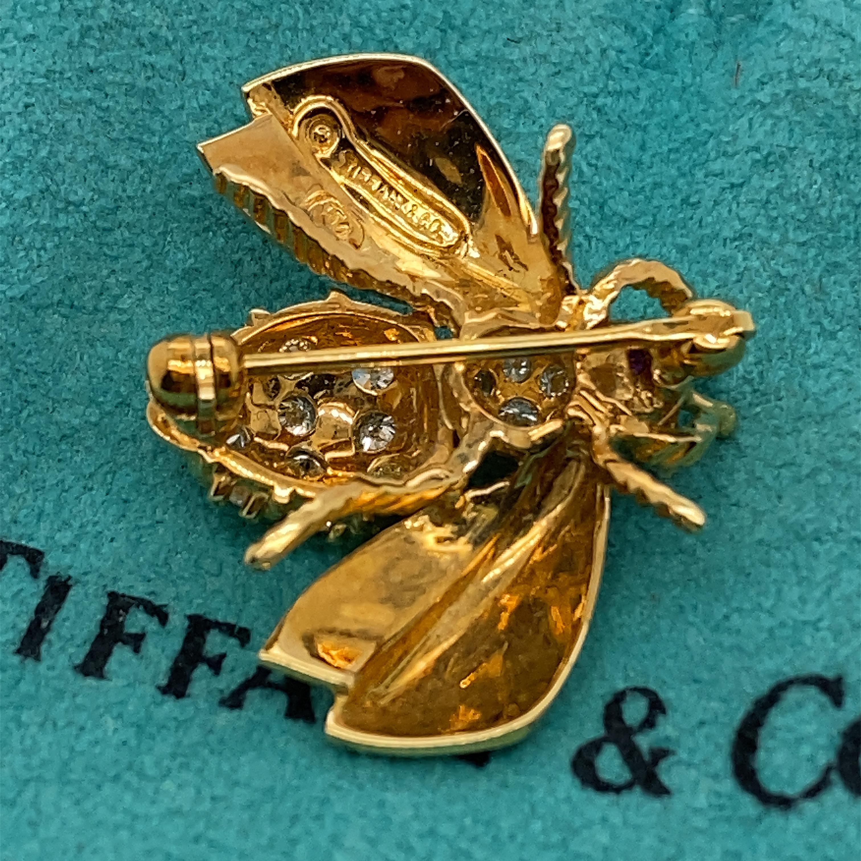 Tiffany and Co. Yellow Gold Vintage Rare Diamond Ruby Bumble Bee 18kt ...