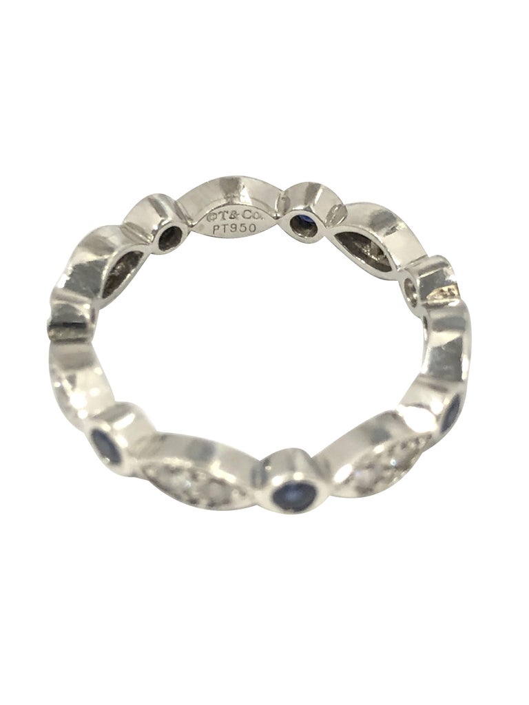 Tiffany and Co. Jazz Collection Platinum Diamond Sapphire Band Ring For Sale at 1stDibs ...