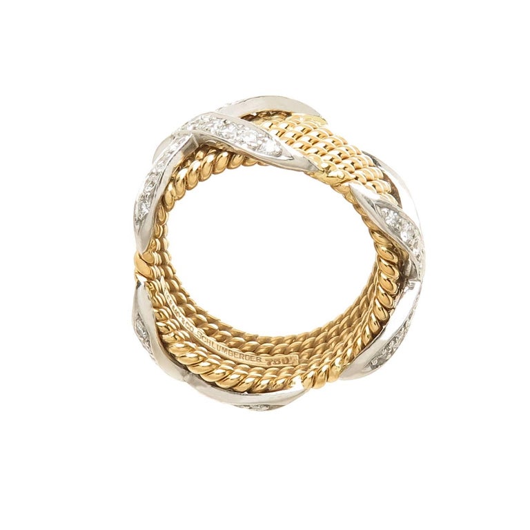 Tiffany and Company Jean Schlumberger Gold and Diamond Wide X Rope Band ...