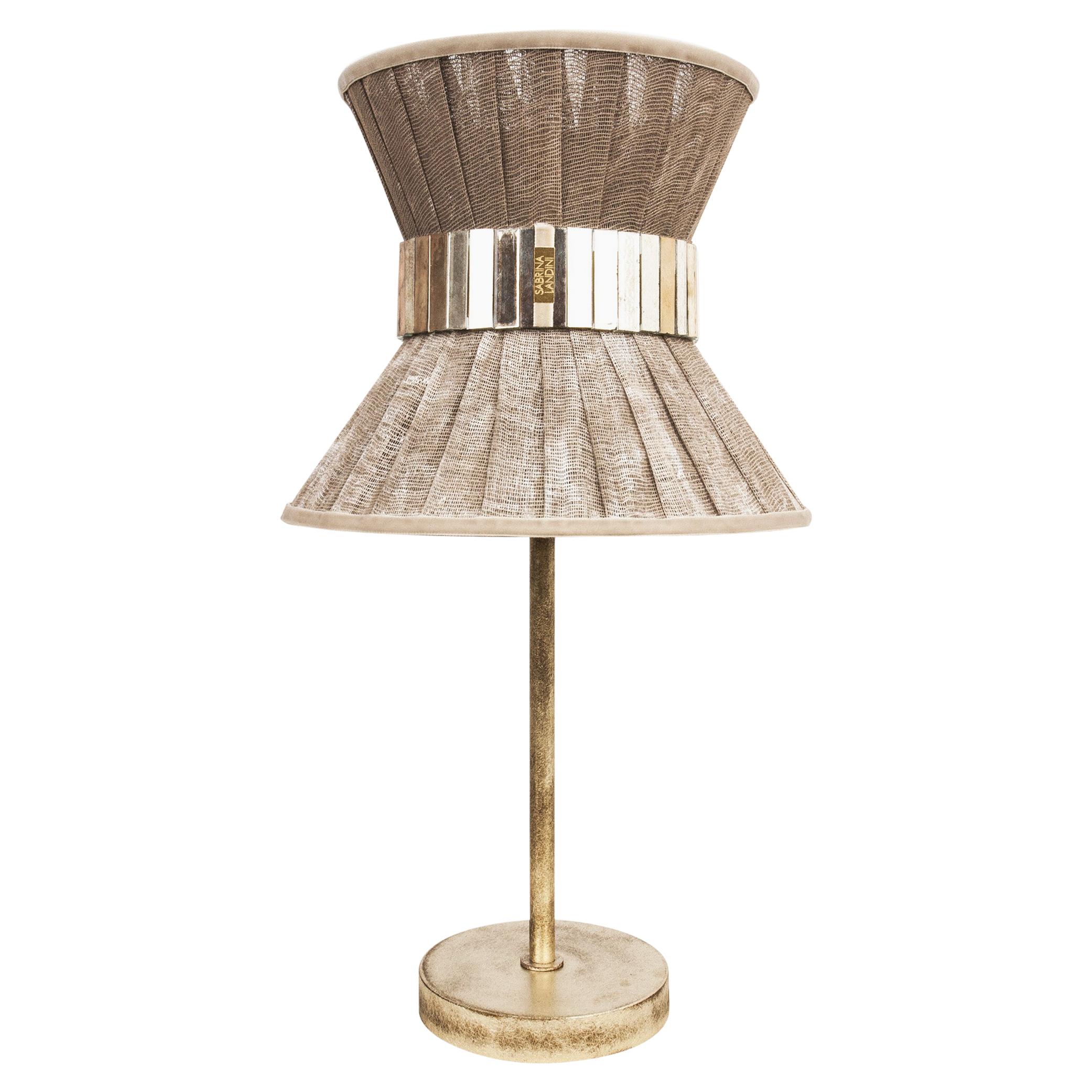 Tiffany contemporary table Lamp 23 powder Silk, Brass, Silvered Glass ...