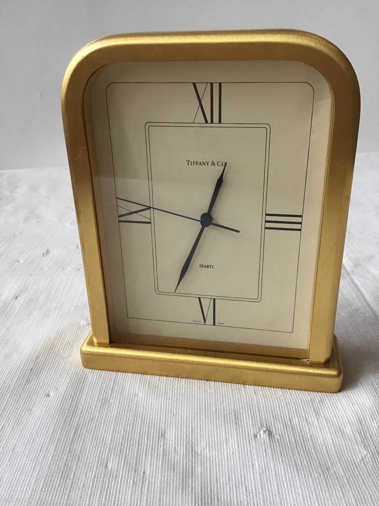 Tiffany Solid Brass Swiss Desk Clock at 1stDibs