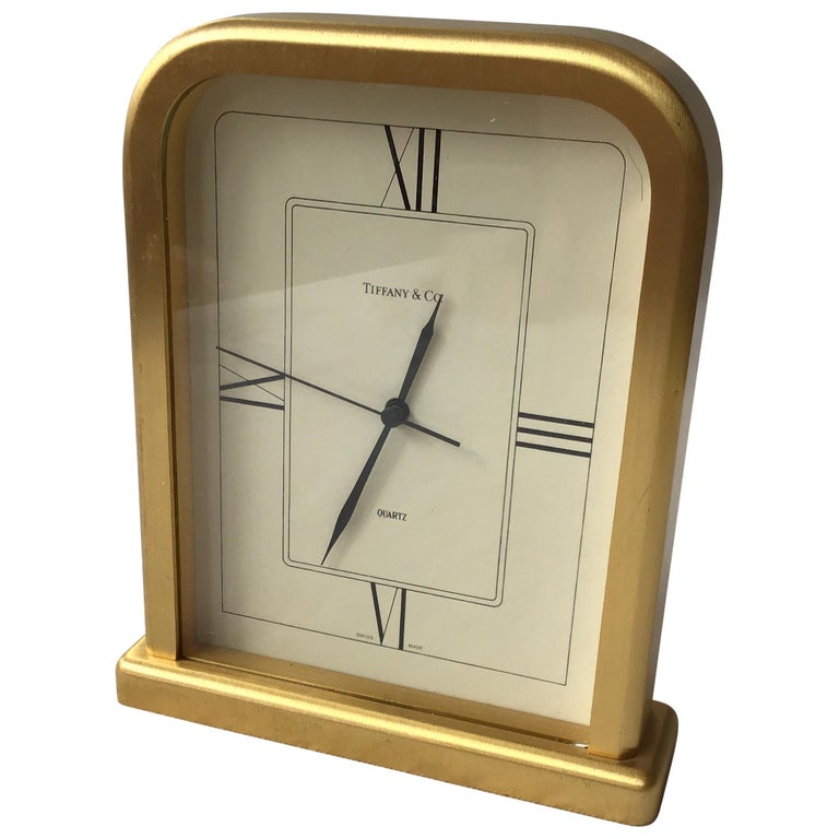 Tiffany Solid Brass Swiss Desk Clock at 1stDibs