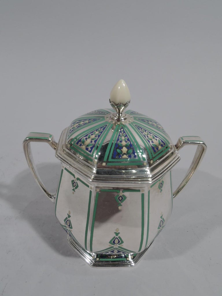 Tiffany Enamel and Sterling Silver Coffee Set on Tray in Art Deco Style ...