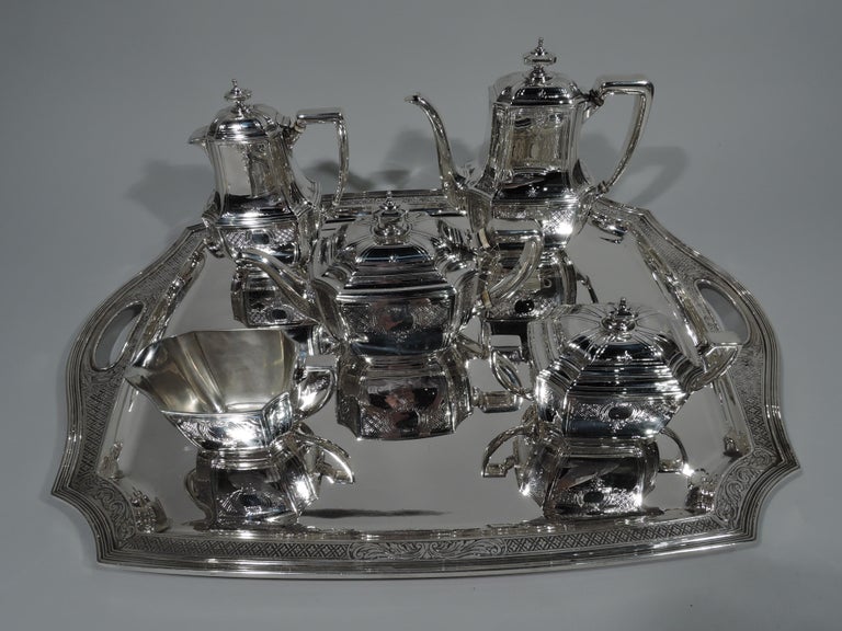 Tiffany Engraved Hampton Sterling Silver Coffee and Tea Set on Tray For ...