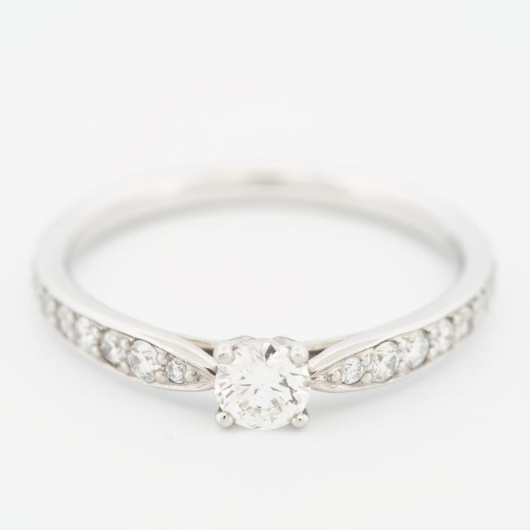 Tiffany Harmony 0.19 Carat Solitaire Diamond Ring PT950 with 18 Pave Diamonds For Sale at 1stDibs