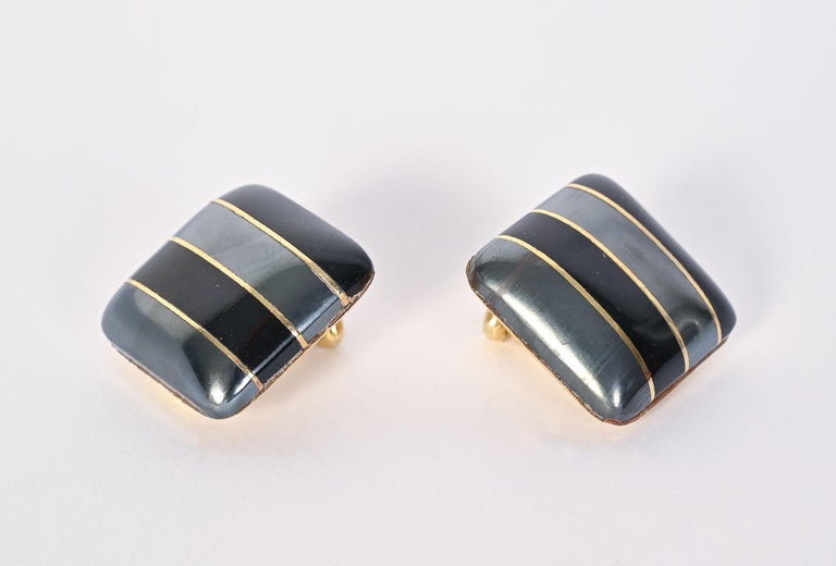 Tiffany Hematite and Black Jade Fraternal Twin Earrings For Sale at 1stDibs
