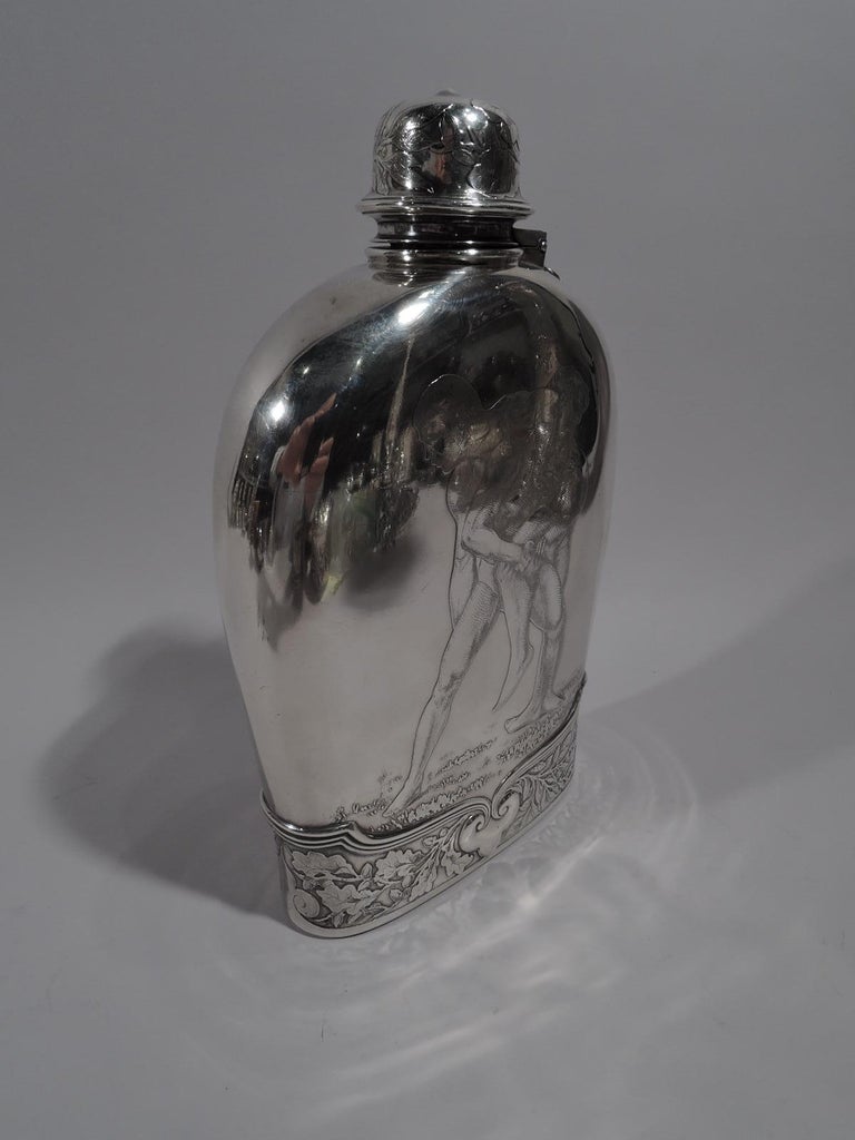 Tiffany Large Antique Sterling Silver Flask with Classical Wrestlers at ...