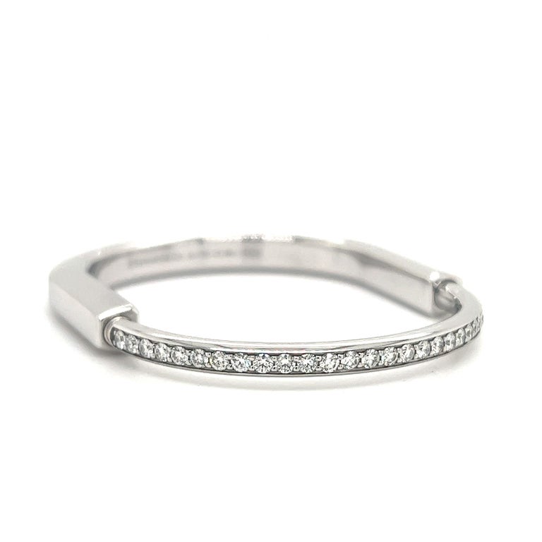 Tiffany Lock Bangle in 18k White Gold with Half Pavé Diamonds at 1stDibs