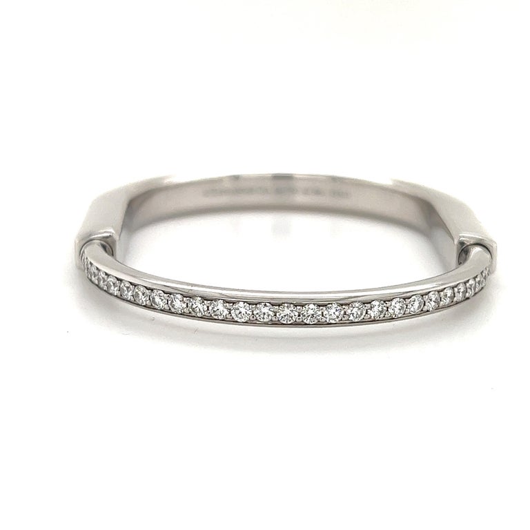 Tiffany Lock Bangle in 18k White Gold with Half Pavé Diamonds at 1stDibs