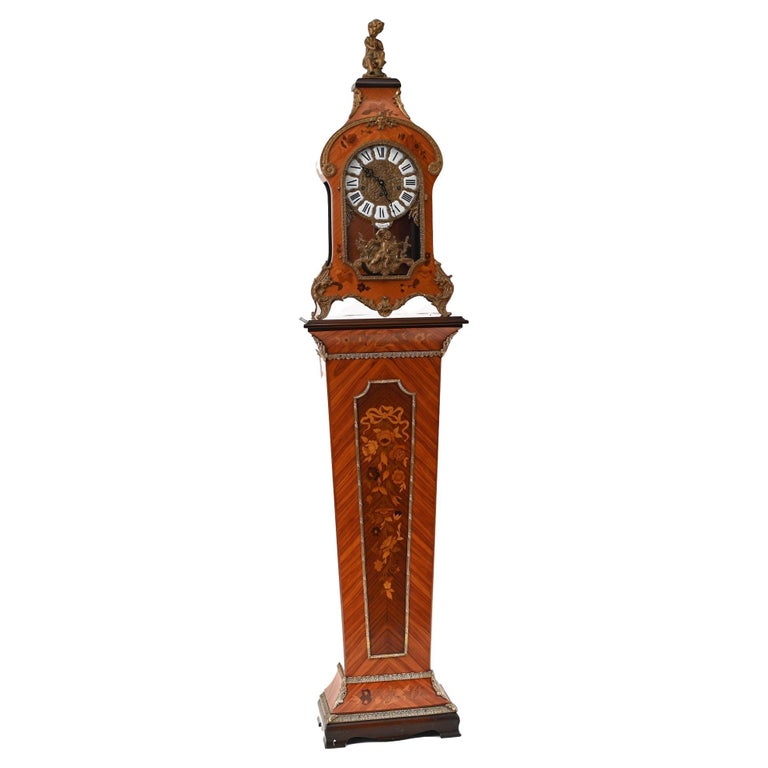 Tiffany Mantle Clock and Stand French Marquetry Inlay For Sale at 1stDibs